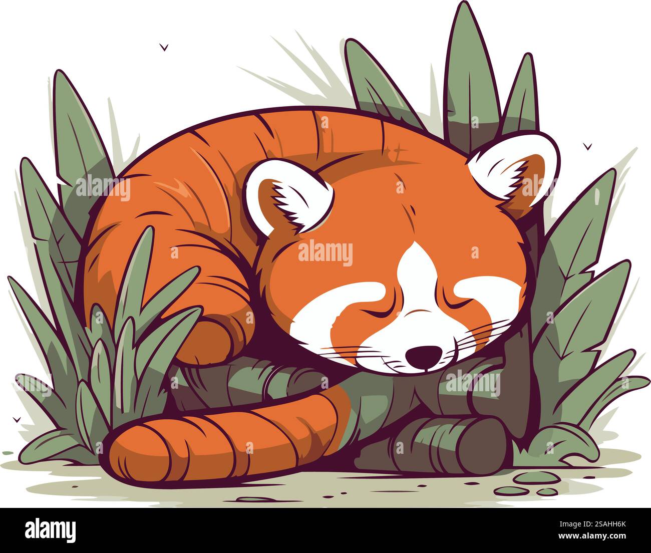 Cute red panda sleeping in the jungle. Vector illustration Stock Vector ...
