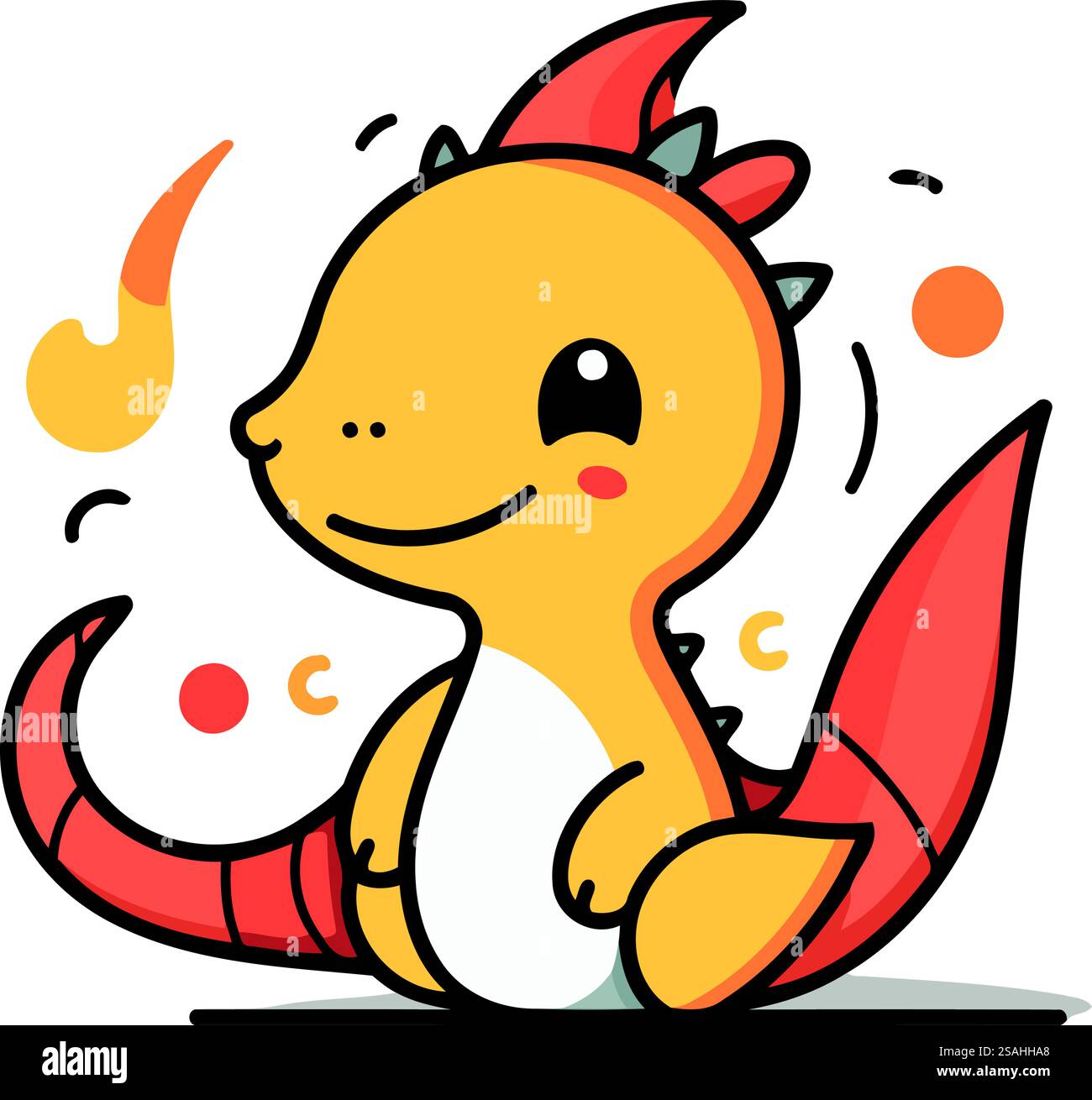 Cute cartoon dragon character sitting on the ground. Vector ...