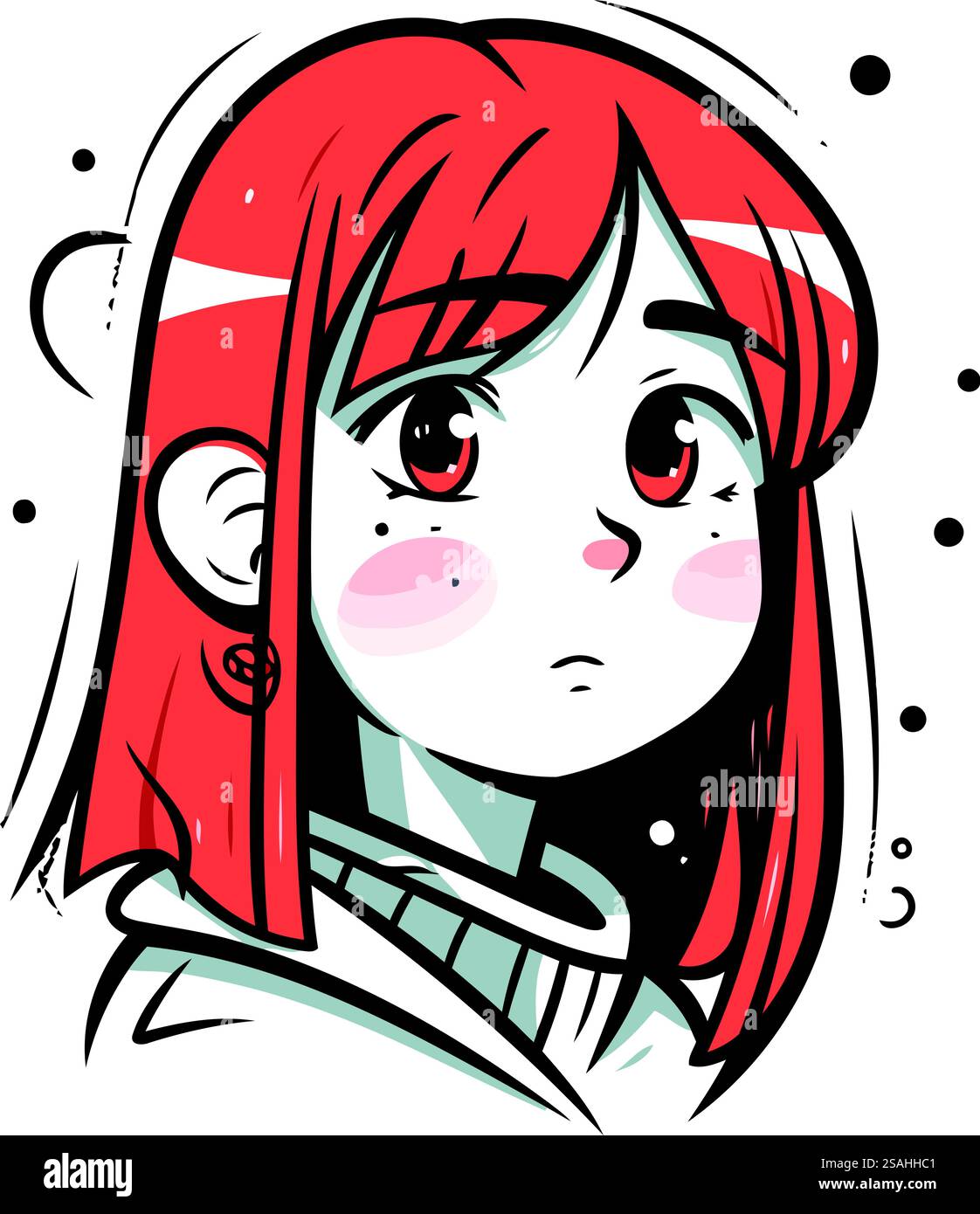 Cute anime manga girl with red hair. Hand drawn vector illustration ...