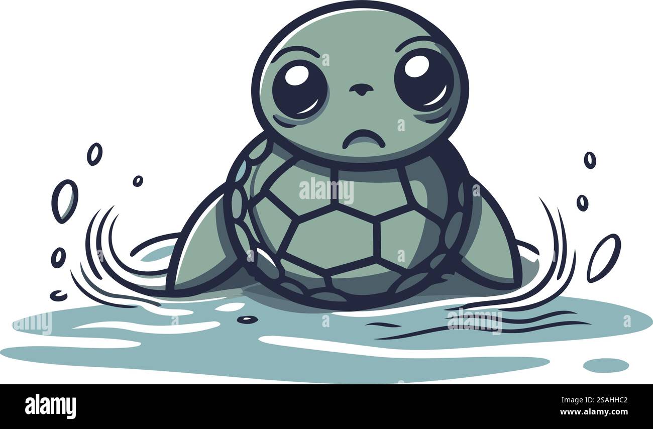 Cartoon illustration of a tortoise swimming in the water. Vector ...