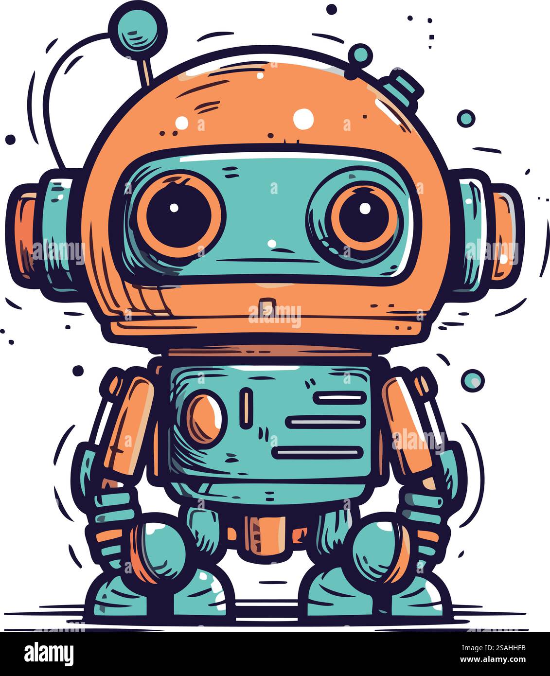 Cute cartoon robot vector illustration. Hand drawn doodle robot ...
