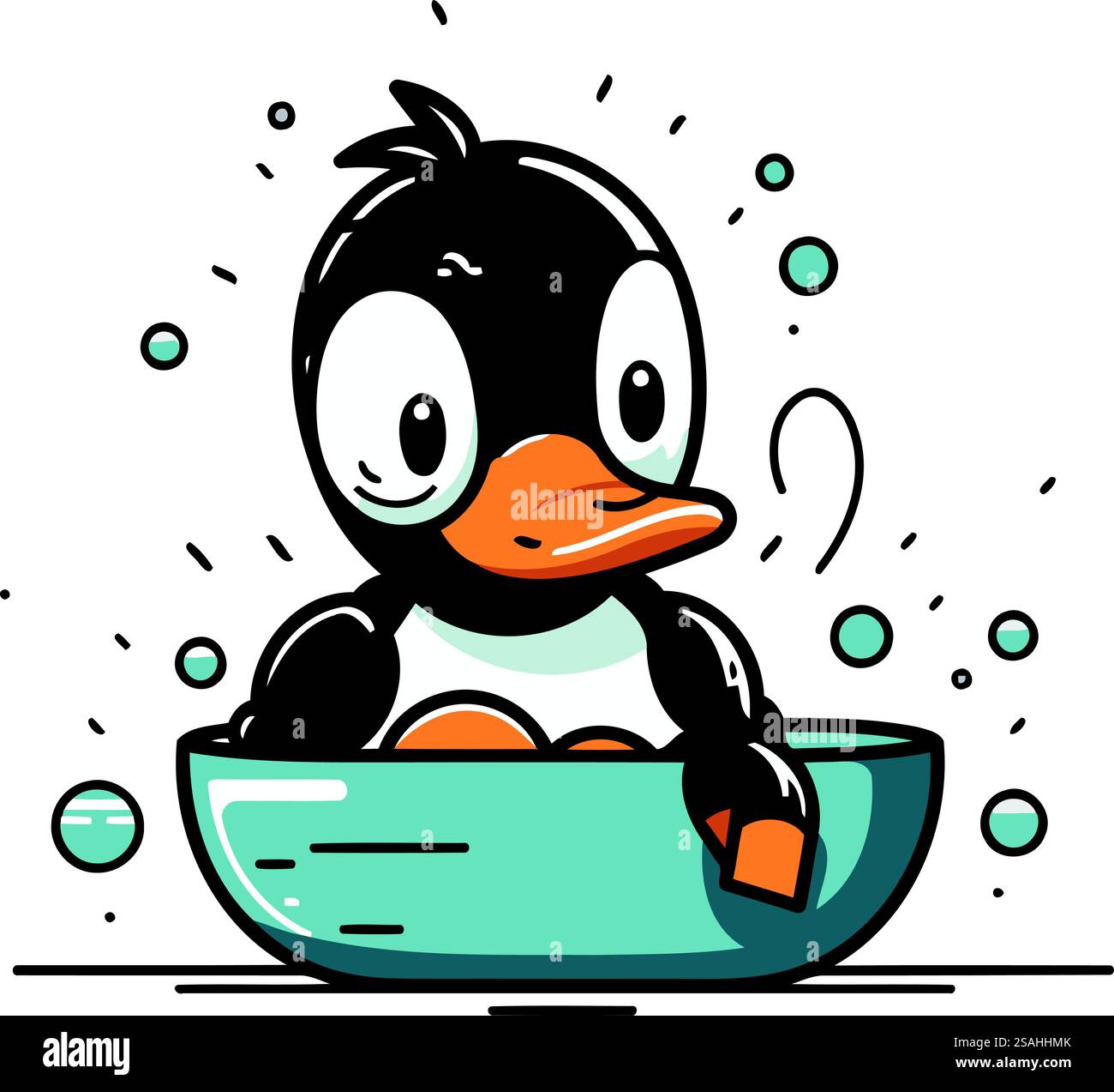 Cute penguin in a bowl of water. Vector illustration Stock Vector Image ...