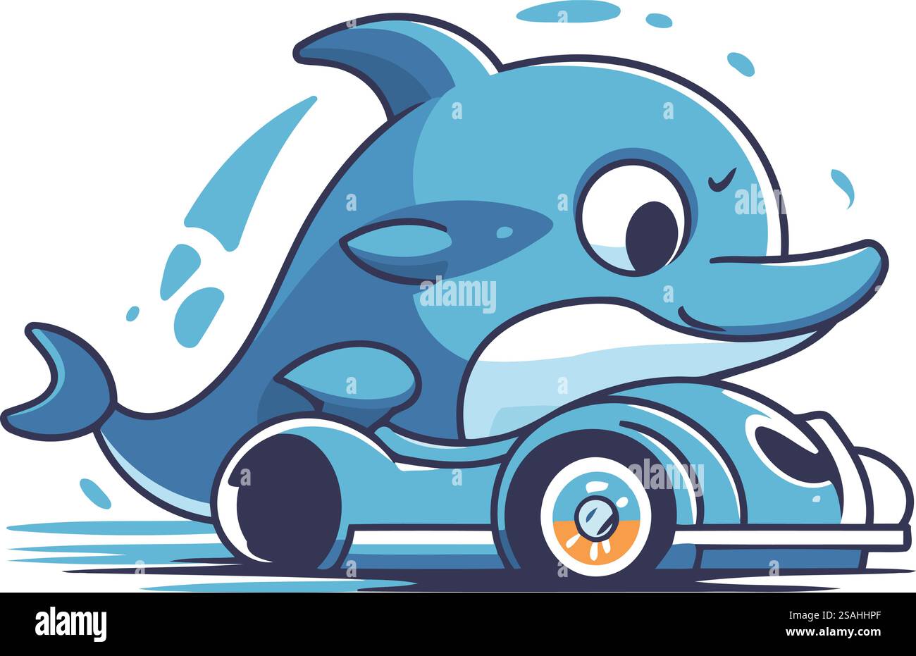 Cartoon dolphin driving a car. Vector illustration on white background ...