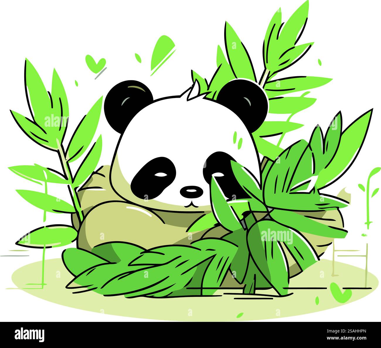Cute panda with bamboo leaves. Hand drawn vector illustration Stock ...