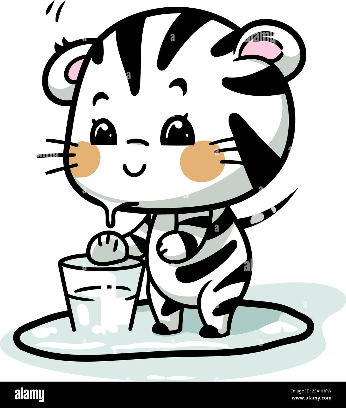Cute little tiger eating ice cream. Vector cartoon character ...