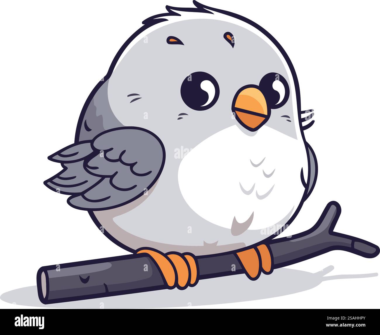 Cute little bird sitting on a branch. Vector cartoon illustration Stock ...