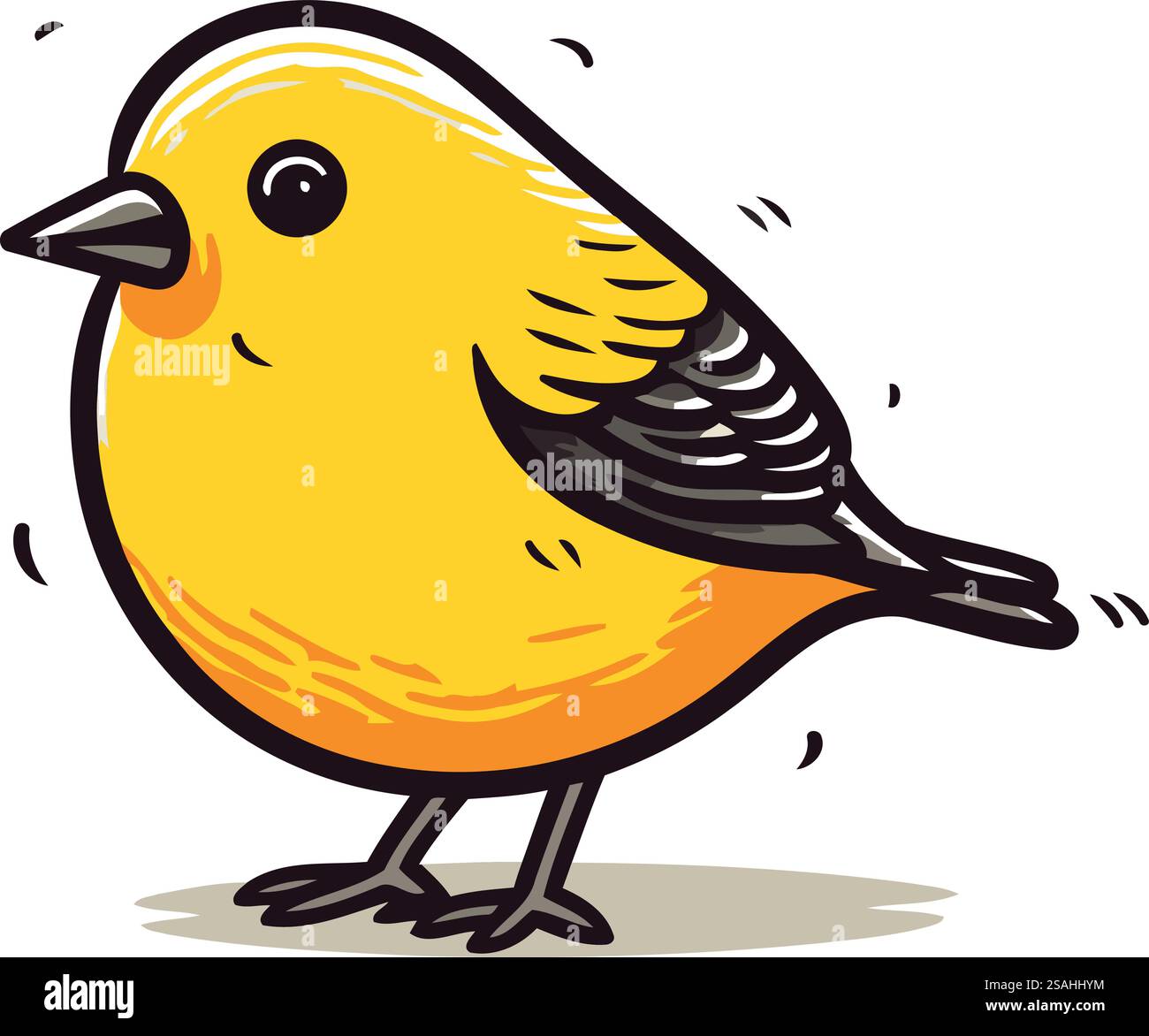 Vector illustration of a cute little yellow bird on a white background ...