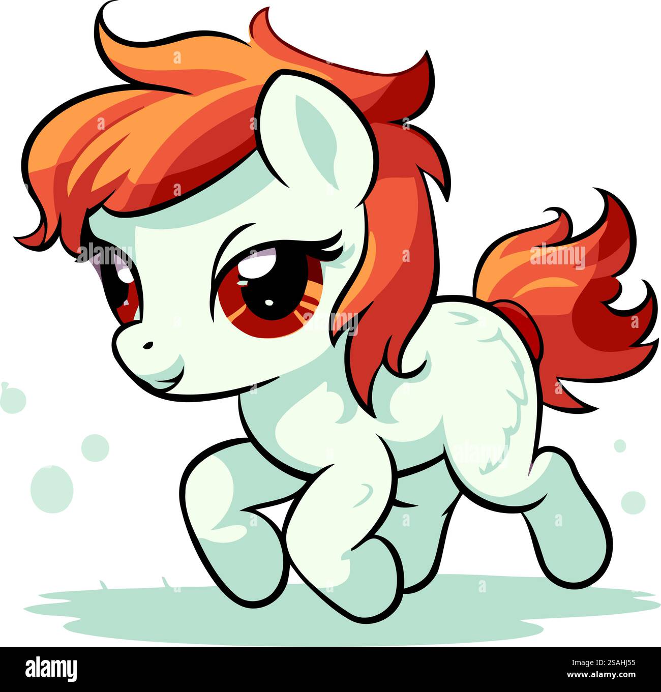 Vector illustration of a cute cartoon pony running. Isolated on white ...