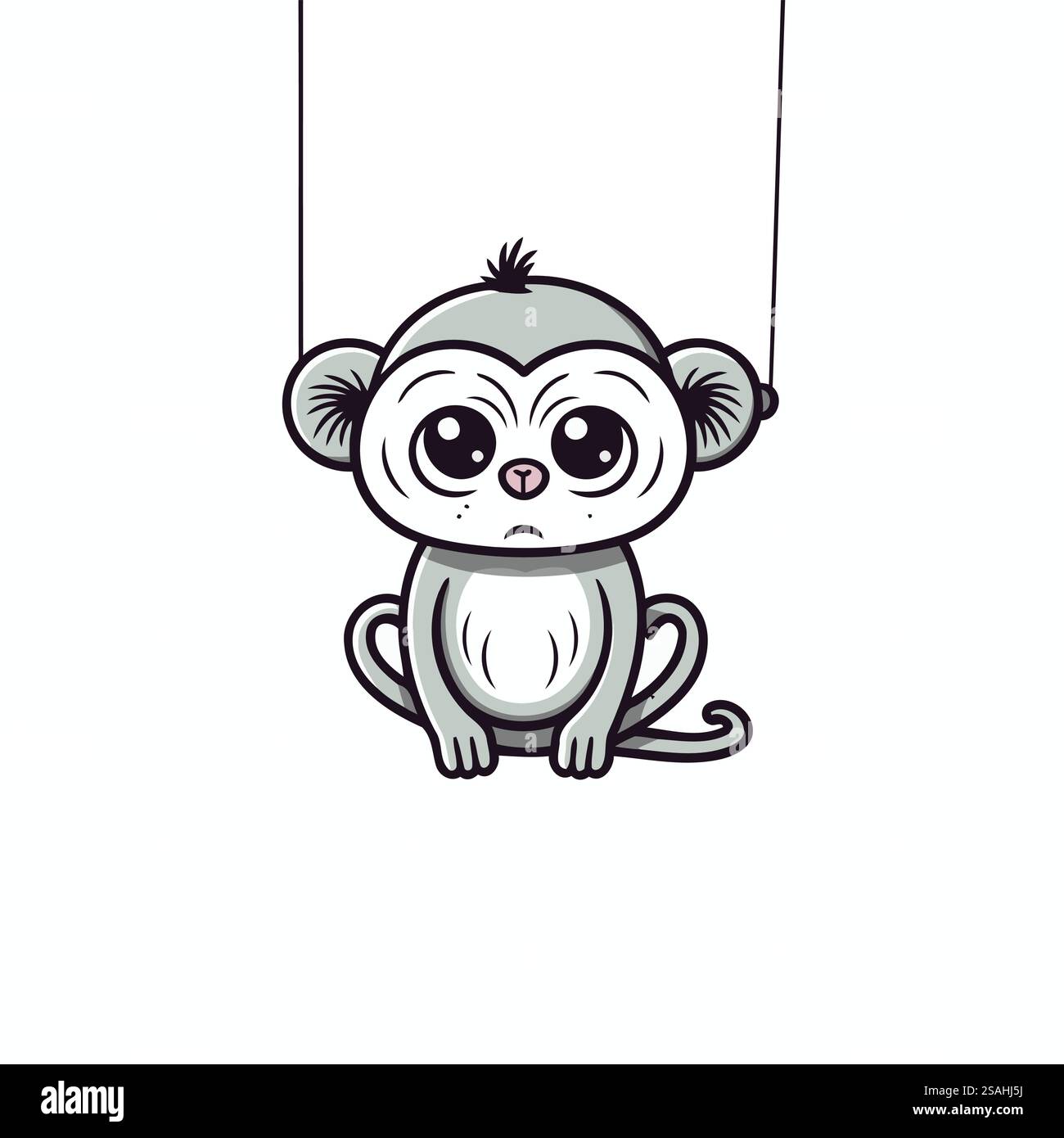 Cute monkey hanging on a rope. Vector illustration isolated on white ...