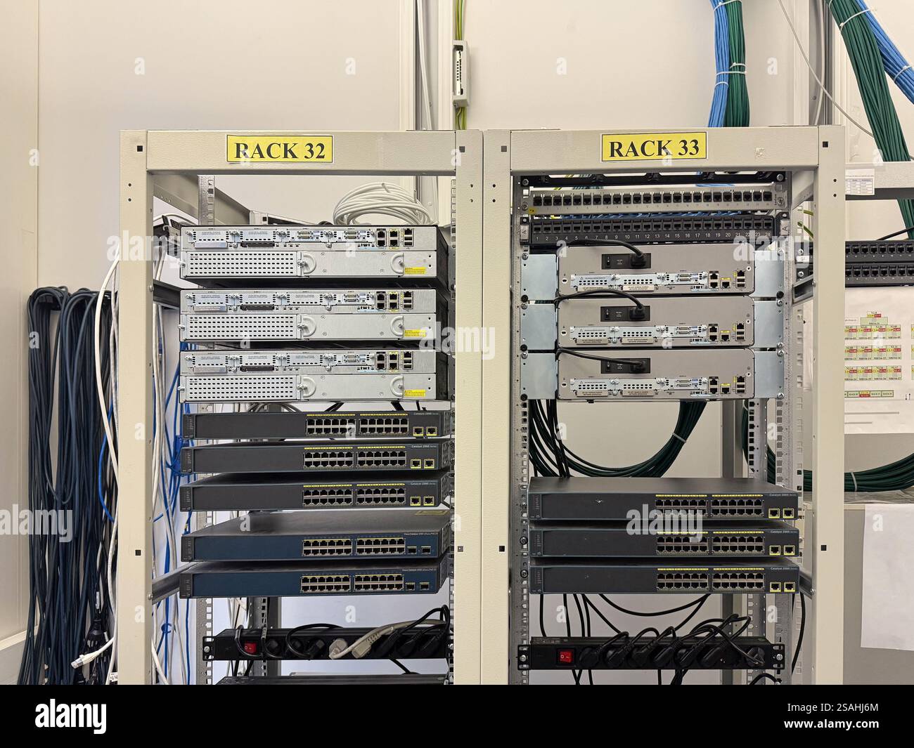 Network data rack with networking equipment Stock Photo - Alamy