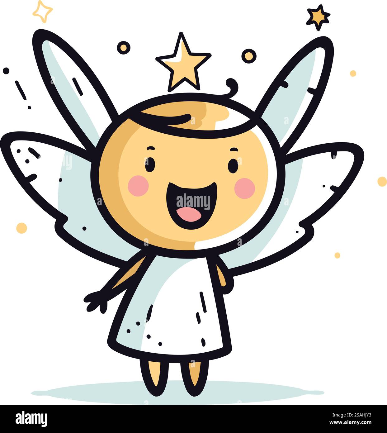 Cute cartoon fairy with stars and magic wand. Vector illustration Stock ...