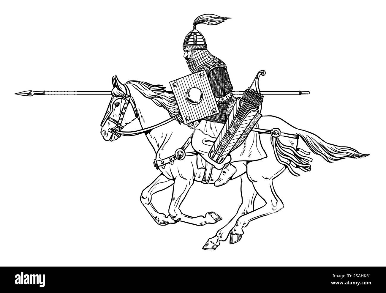 Scythian mounted warrior on attack. Historical illustration. Ancient ...