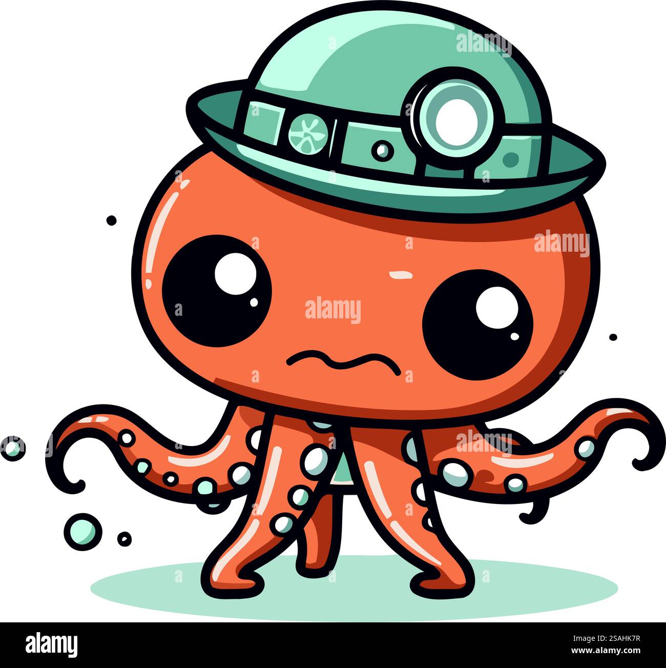 Octopus in helmet and cap. Cute cartoon vector illustration Stock ...