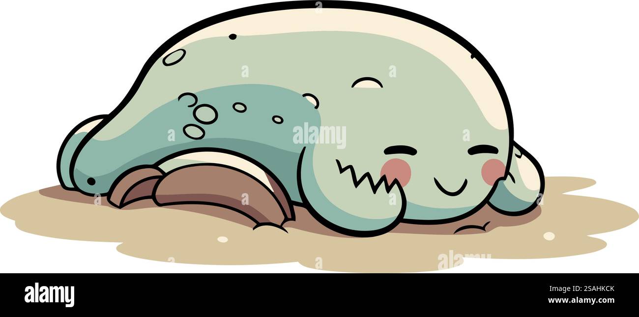 Cute cartoon alien sleeping on the sand. Vector illustration isolated ...