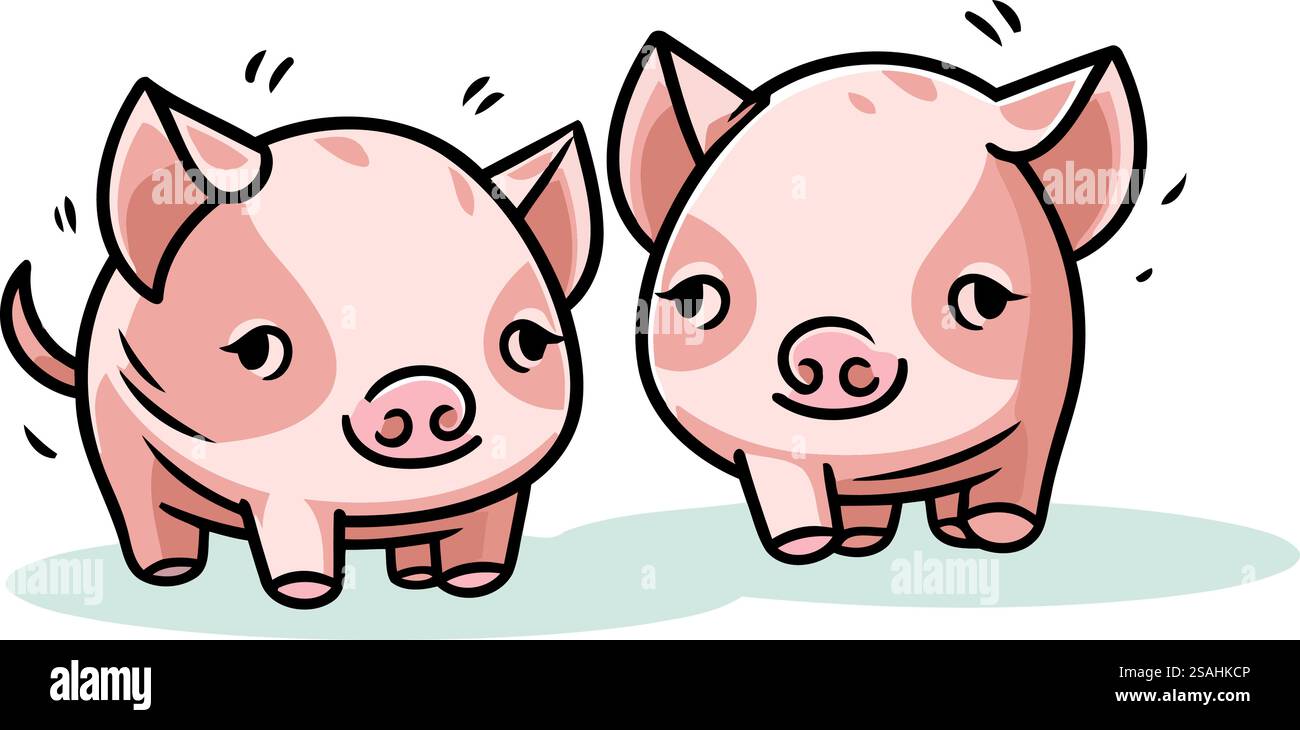 Vector illustration of two cute pigs. Isolated on white background ...