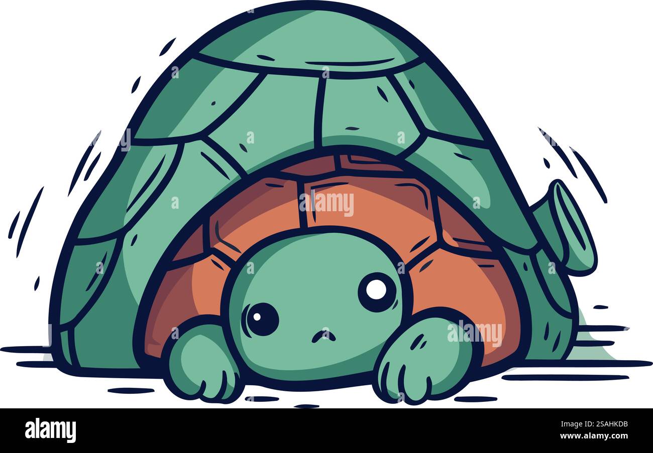 Cute cartoon tortoise isolated on white background. Vector illustration ...