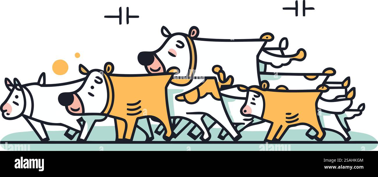 Cartoon dog fight with friends. Vector illustration in doodle style ...