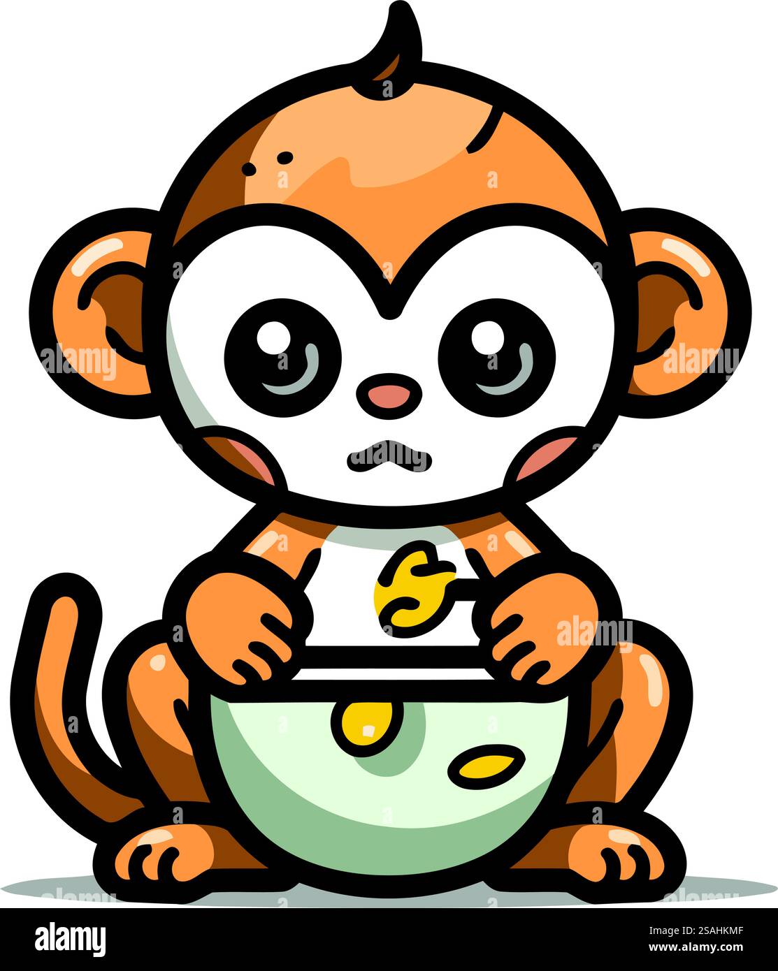 Cute cartoon monkey eating a bowl of cereals. Vector illustration Stock ...