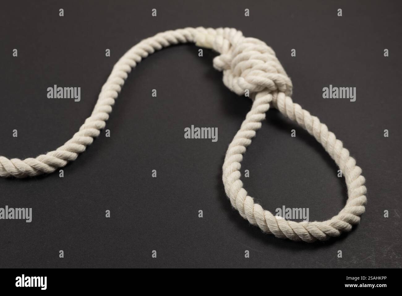Rope noose for hangman, suicide made of natural fiber rope on dark ...