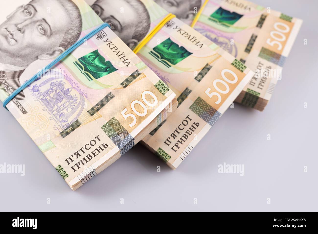Stack of ukrainian money hryvnia. grivna, hryvna with 500 banknotes ...