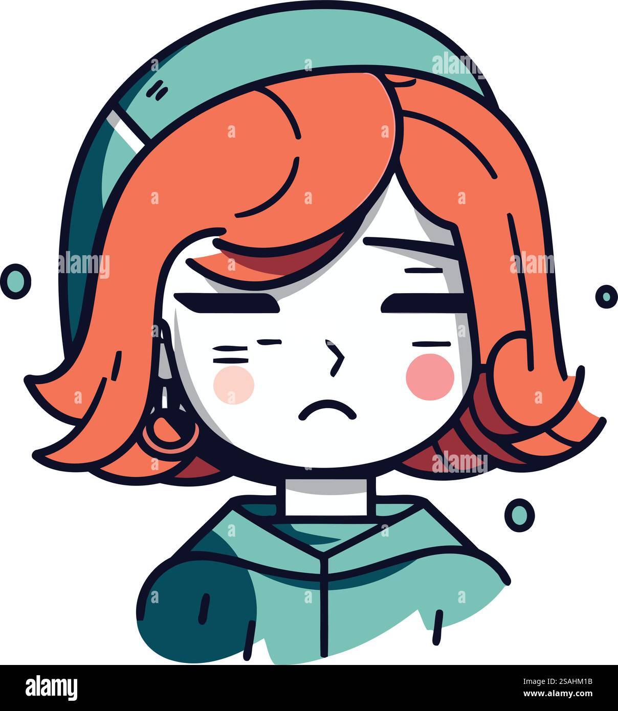 Illustration of a cute girl with a sad expression on her face Stock ...