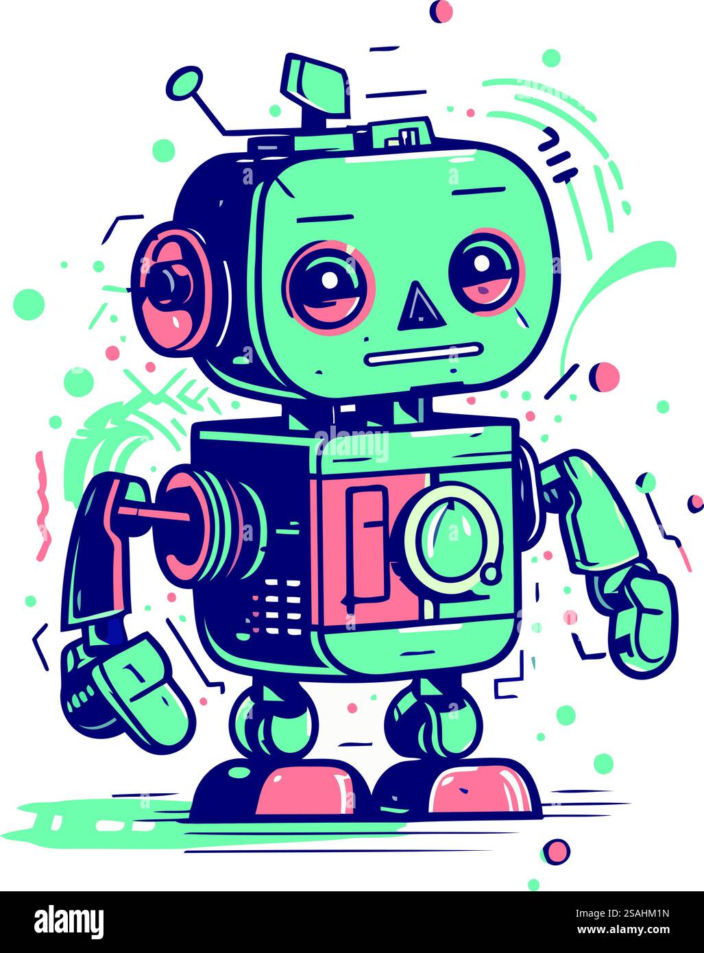 Cute cartoon robot. Vector illustration. Cute robot. Technology Stock ...