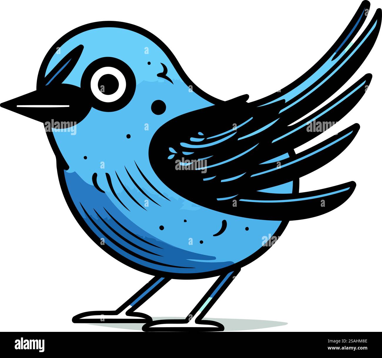 Cute cartoon blue bird. Vector illustration isolated on white ...