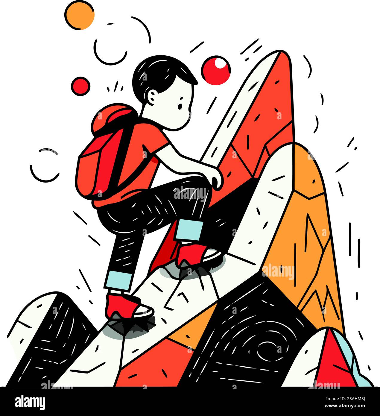 Man climbing up the mountain. Vector illustration in line art style Stock Vector Image & Art - Alamy