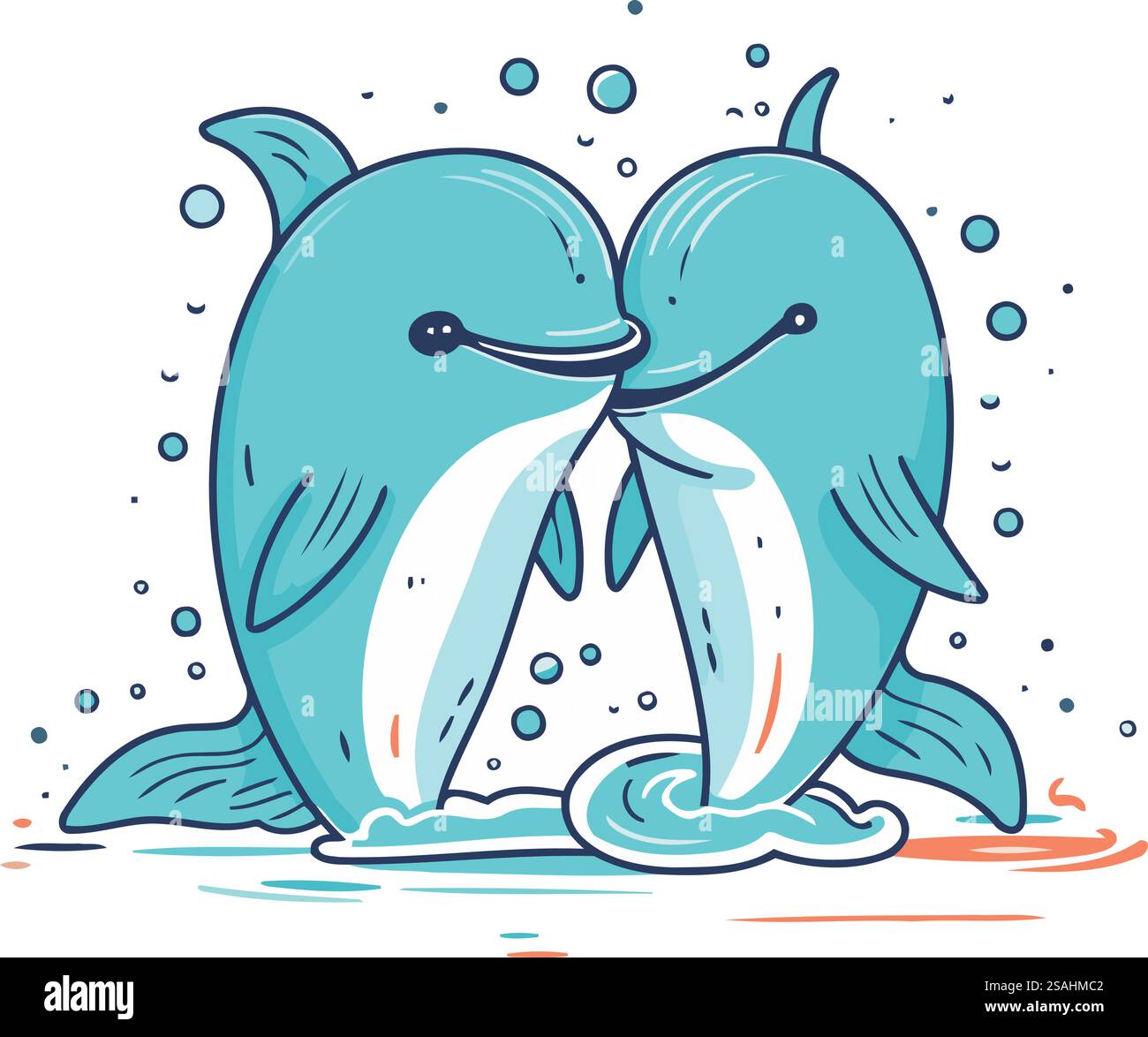Vector illustration of two cute cartoon dolphins. doodle style Stock ...