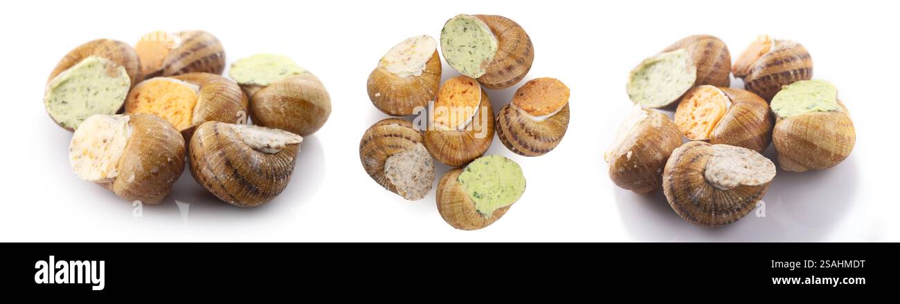 Heap of delicious frozen snails on white background Stock Photo - Alamy