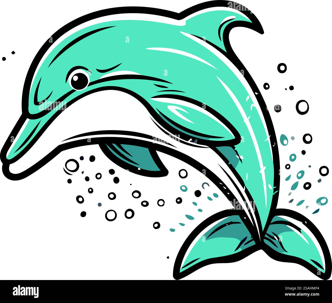 Cartoon dolphin. Hand drawn vector illustration isolated on white ...
