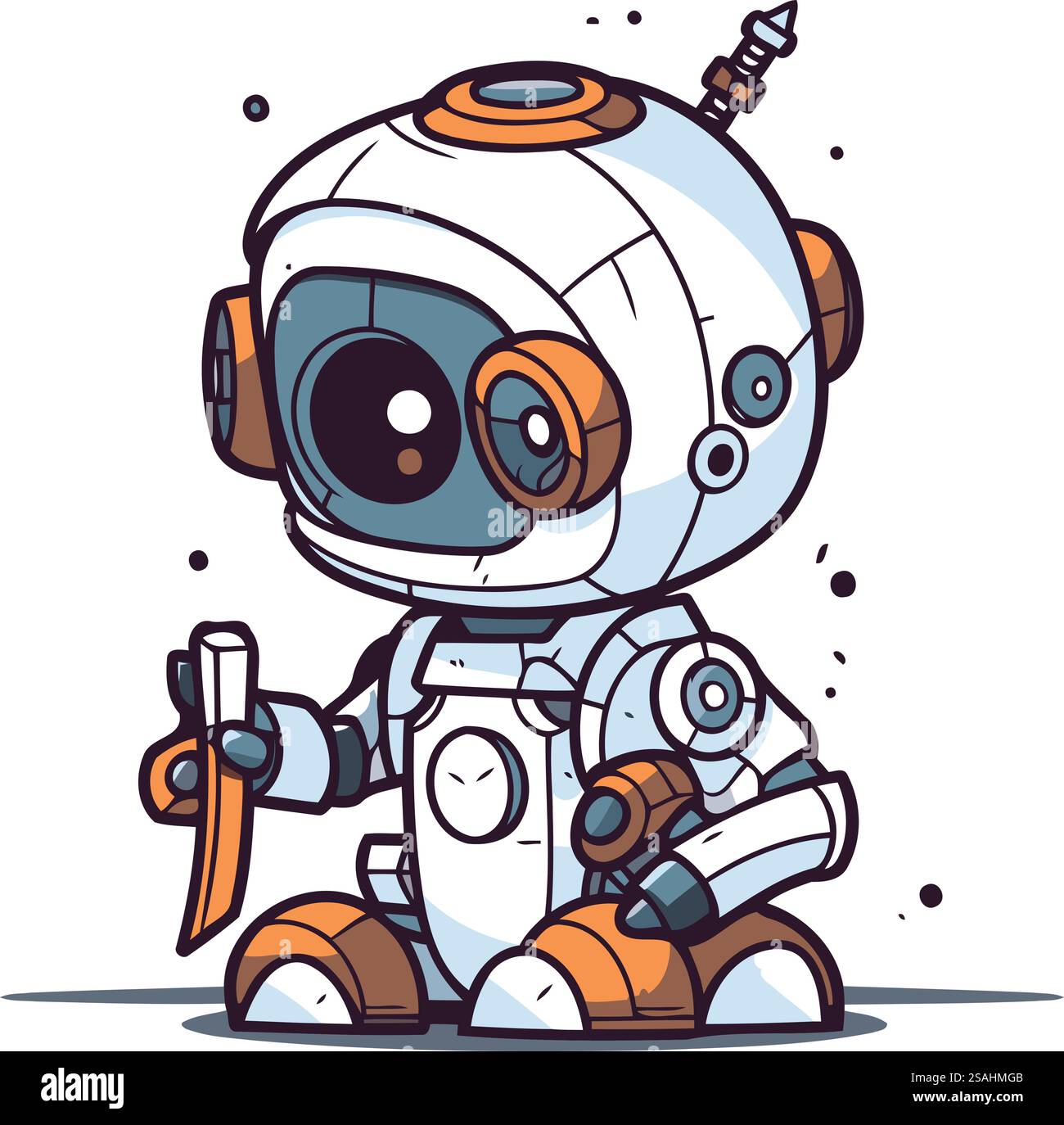 Cute cartoon robot with a sword and shield. Vector illustration Stock ...