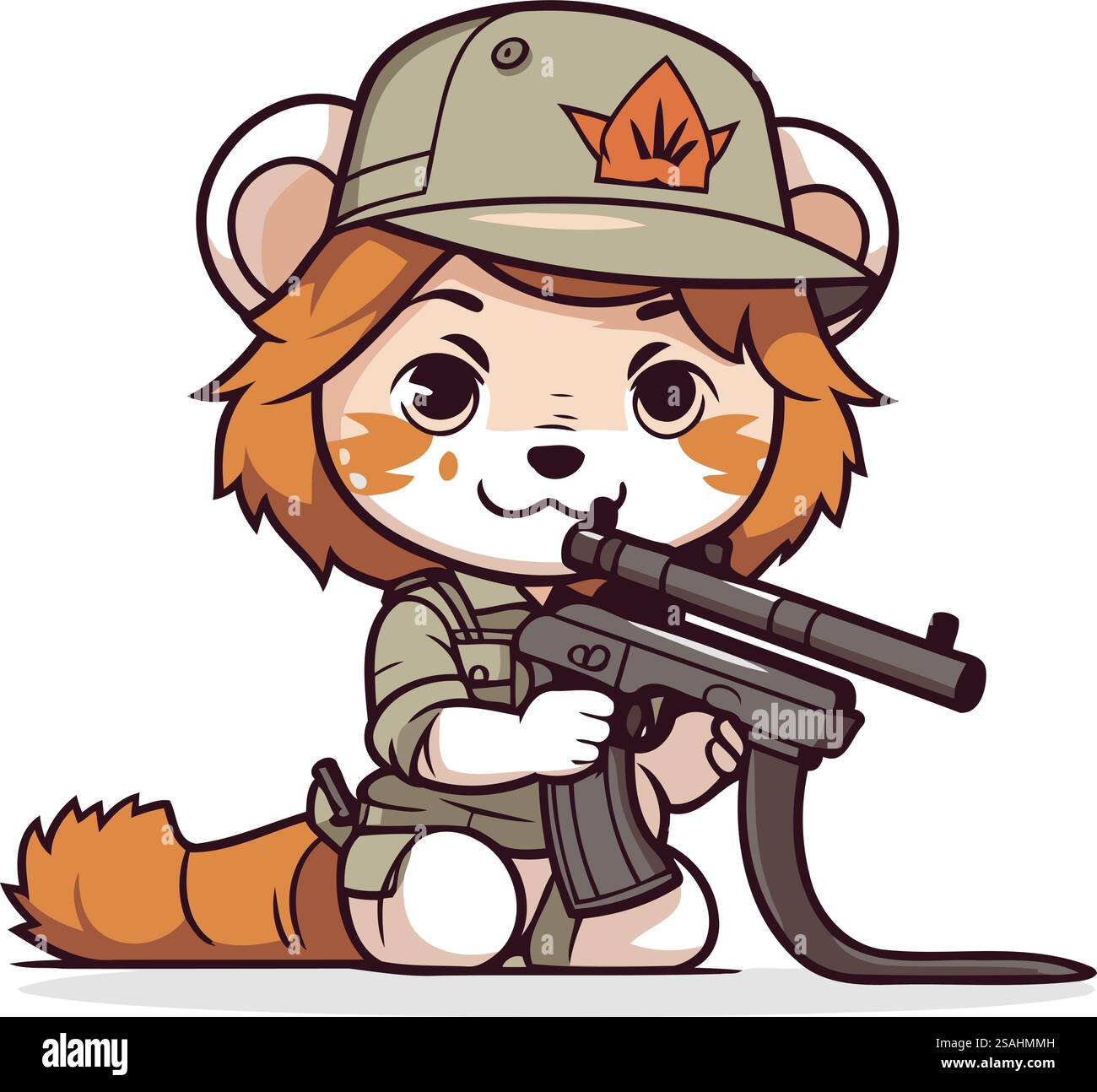 Cute Cartoon Tiger Mascot Character With Rifle and Gun Stock Vector ...