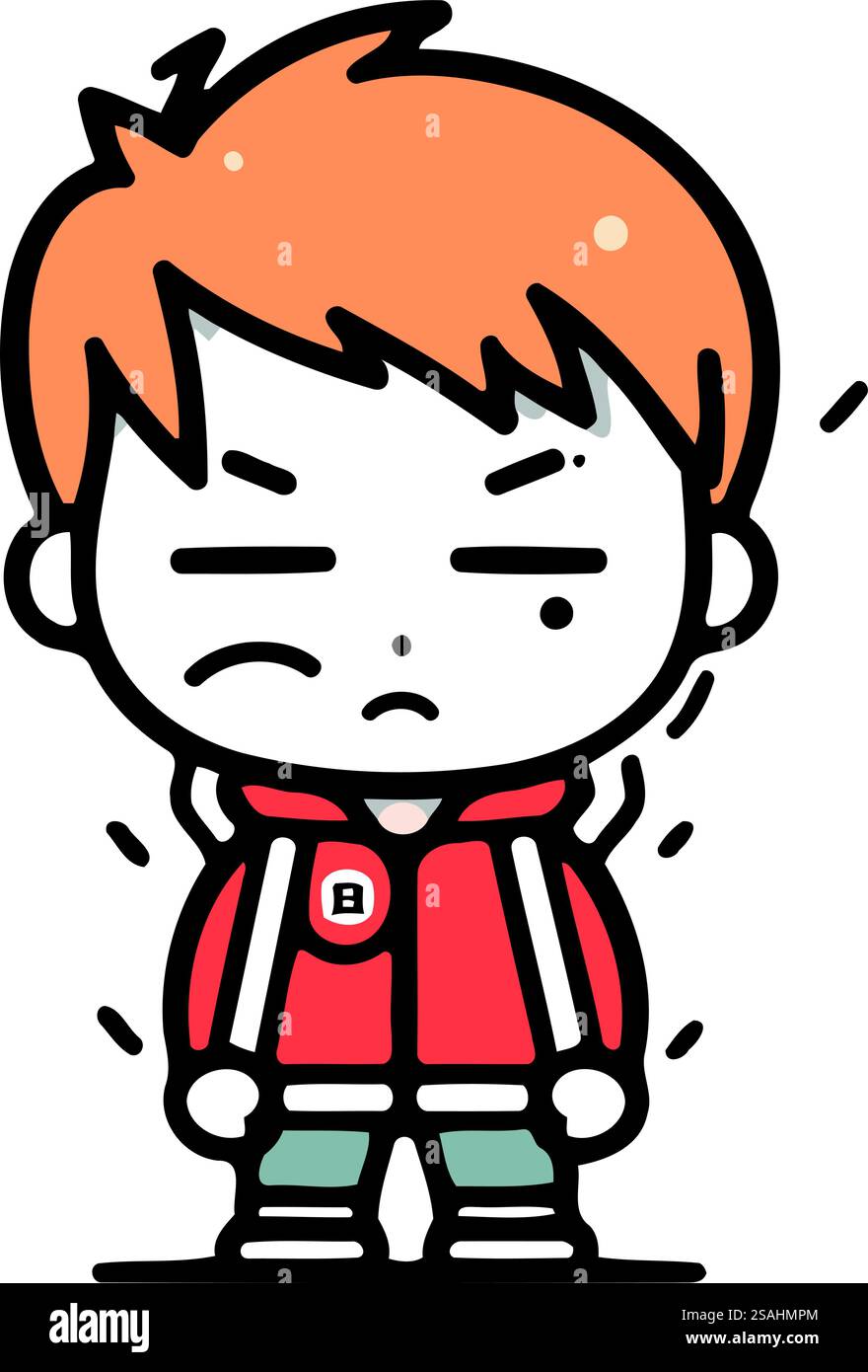Cute cartoon boy feeling sad. Vector illustration of cute boy feeling ...