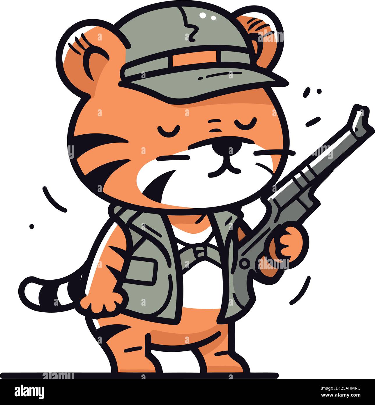 Cartoon tiger in military uniform with a gun. Vector illustration Stock ...