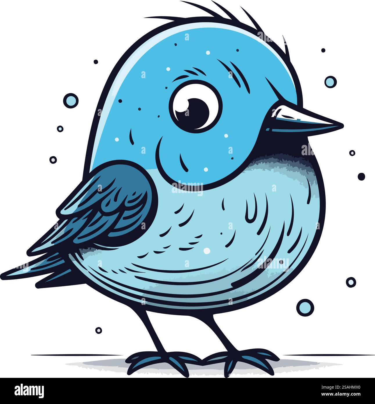 Vector illustration of a blue bird on a white background. Cartoon style ...