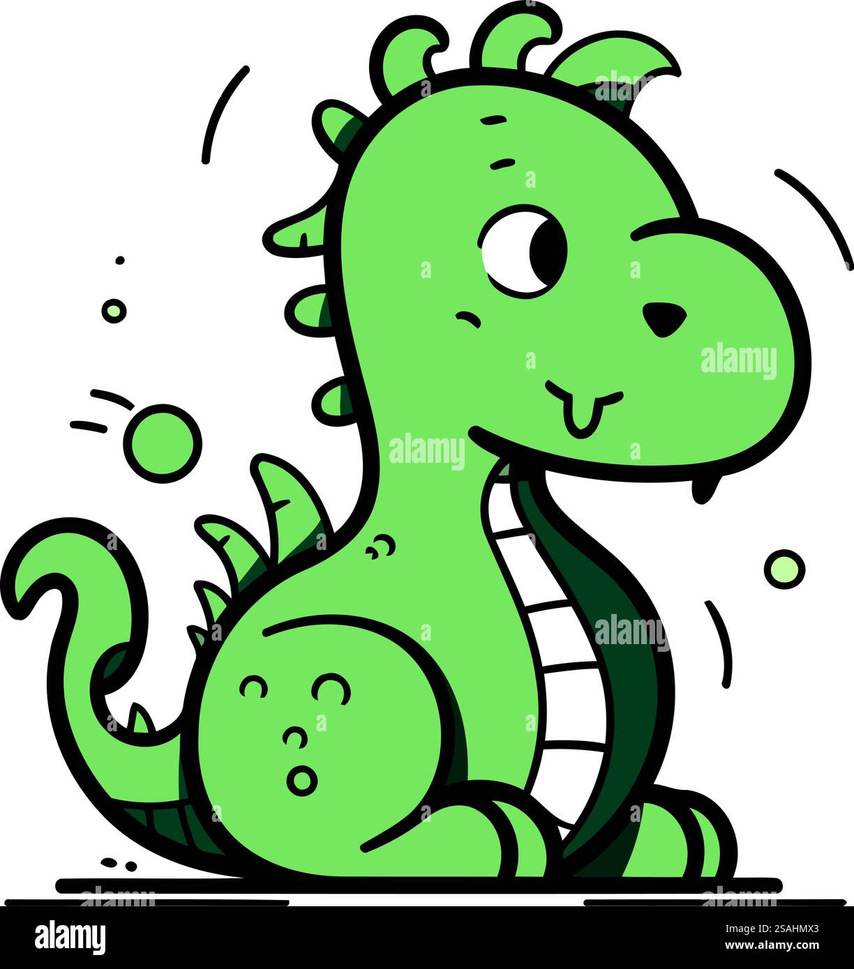Cute cartoon green dragon isolated on white background. Vector ...