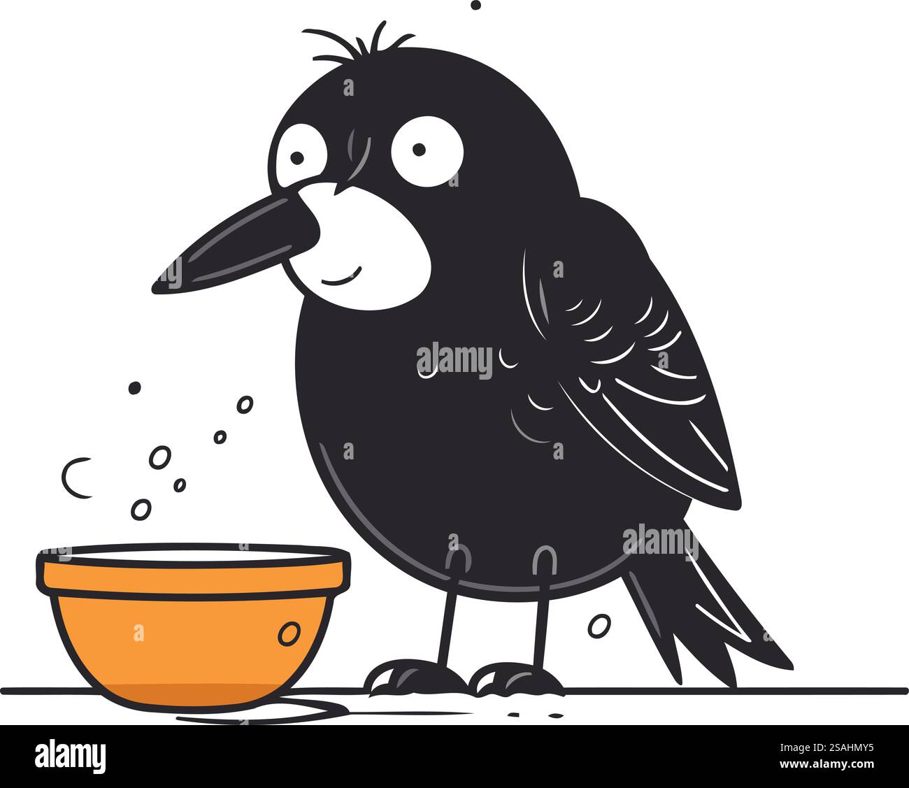 Cute cartoon crow with a bowl of food. Vector illustration Stock Vector ...