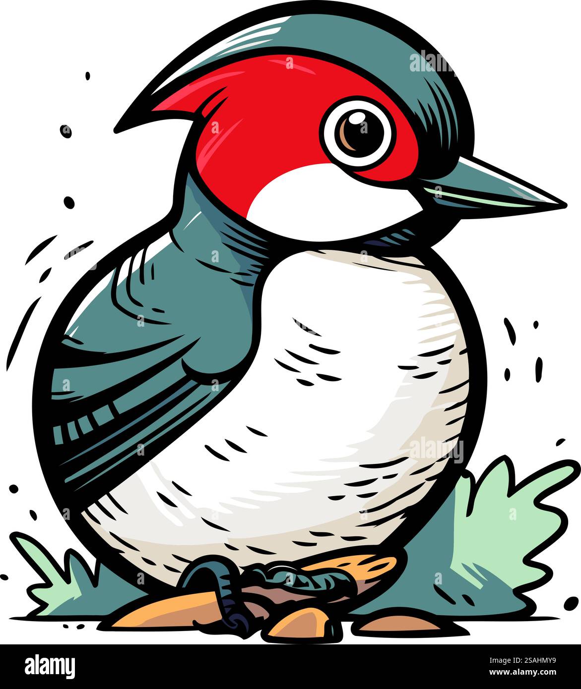Vector illustration of a cute cartoon woodpecker. Isolated on white ...