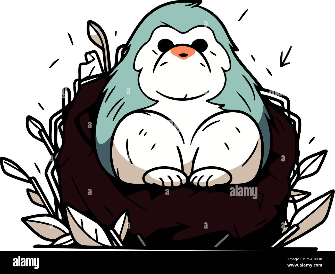 Cute penguin sitting in a nest with leaves. Vector illustration Stock ...