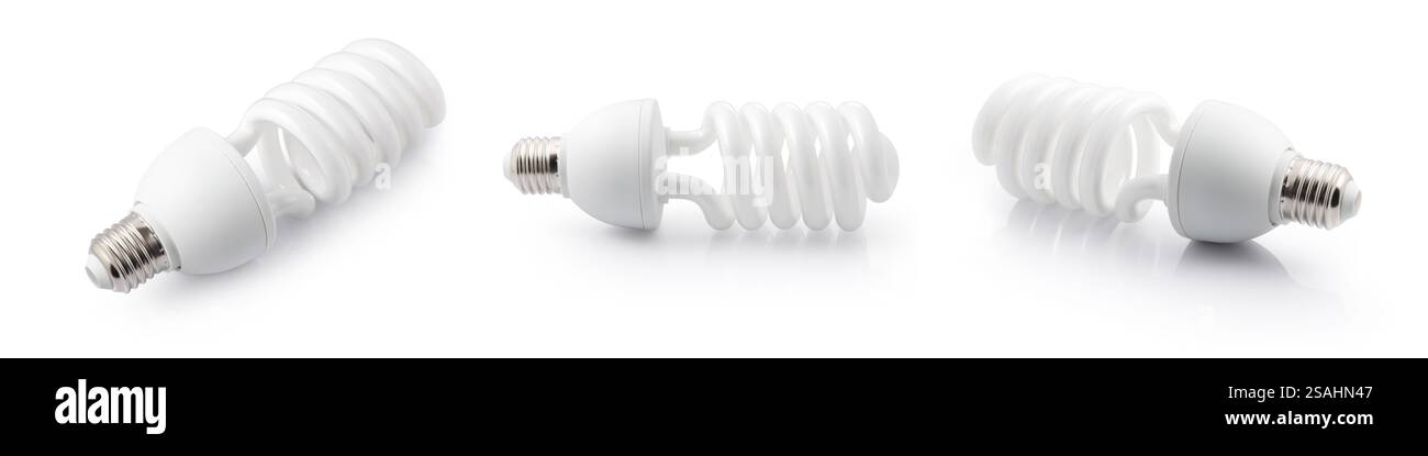 Energy saving fluorescent light bulb CFL. Isolated on white background ...