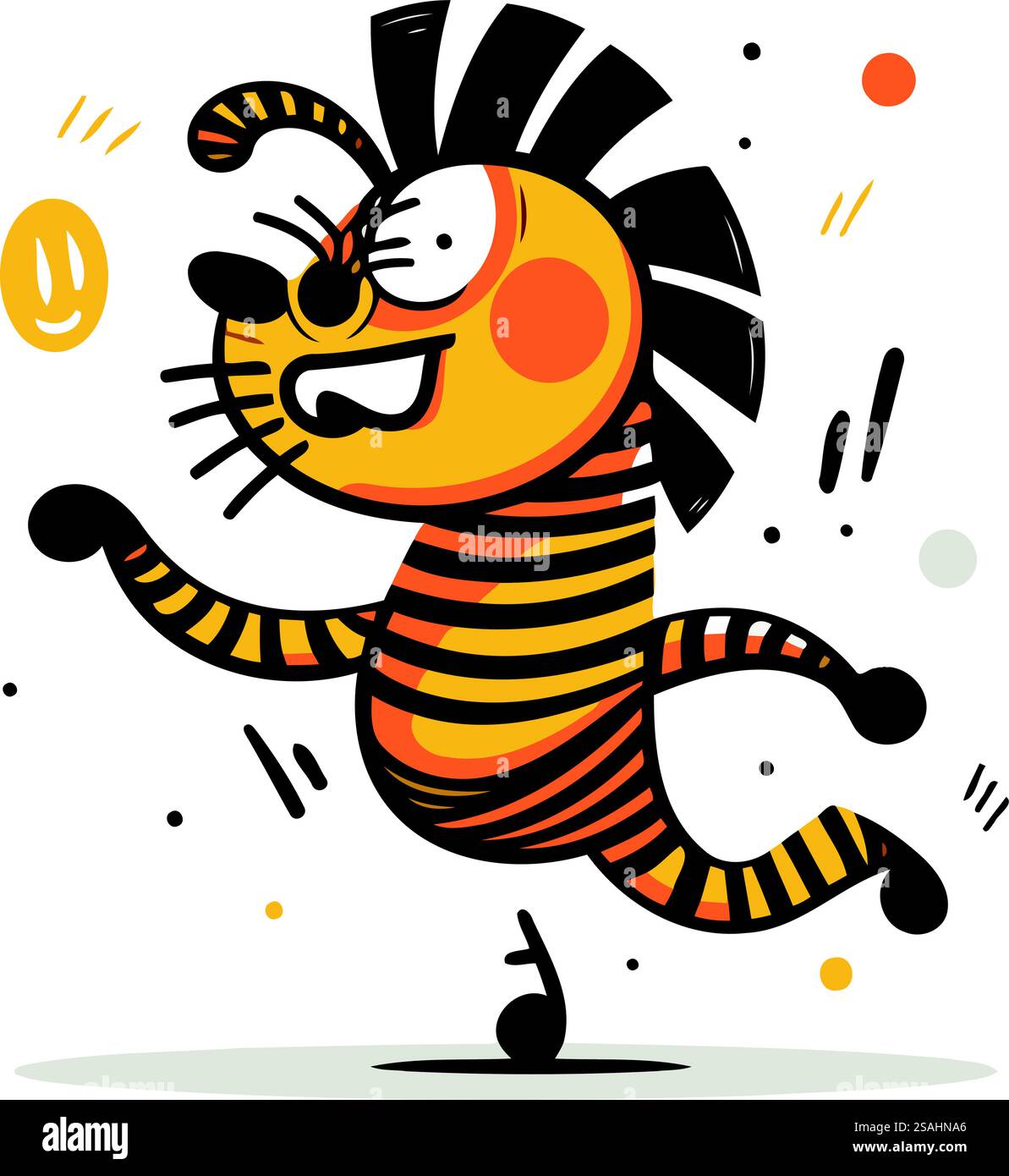 Funny cartoon tiger. Vector illustration on white background. Isolated ...