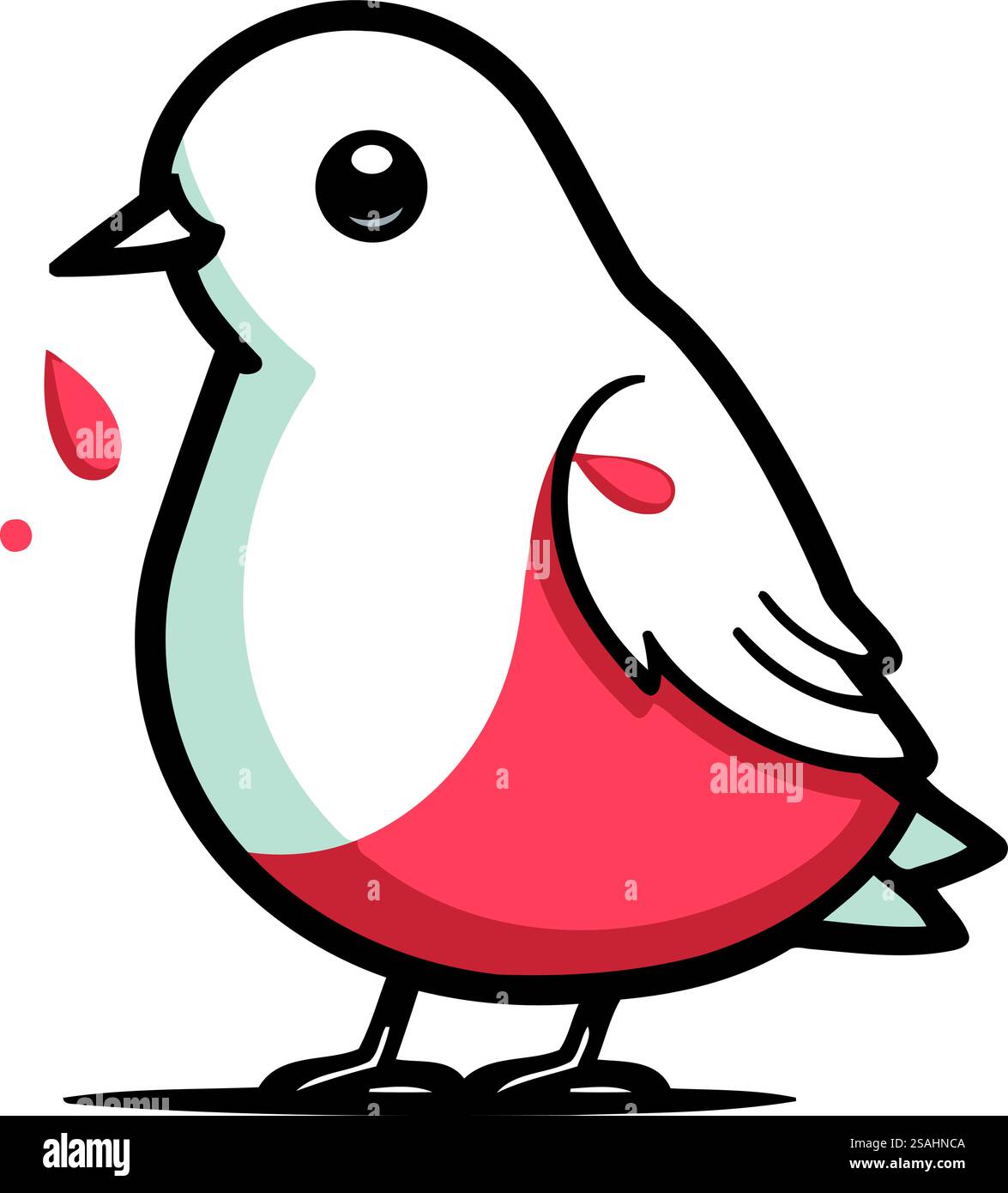 Vector illustration of cute little bird with red cheeks and tail ...