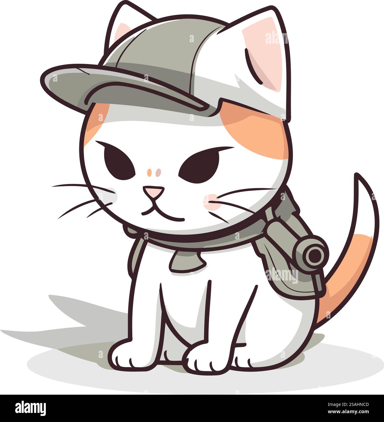 Cute cartoon cat in military cap and bulletproof vest. Vector ...
