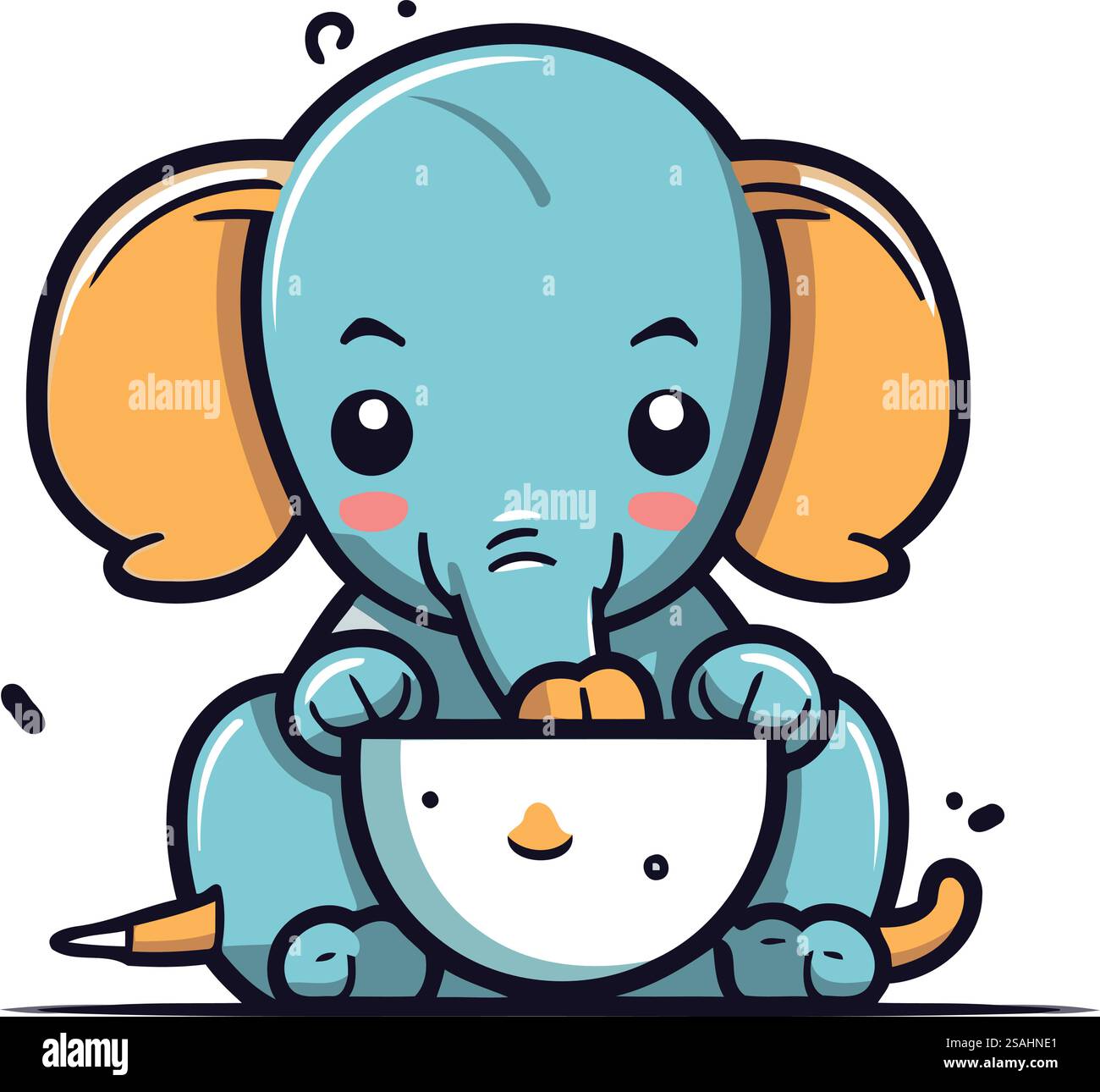 Cute baby elephant with a bowl of milk. Vector illustration Stock ...