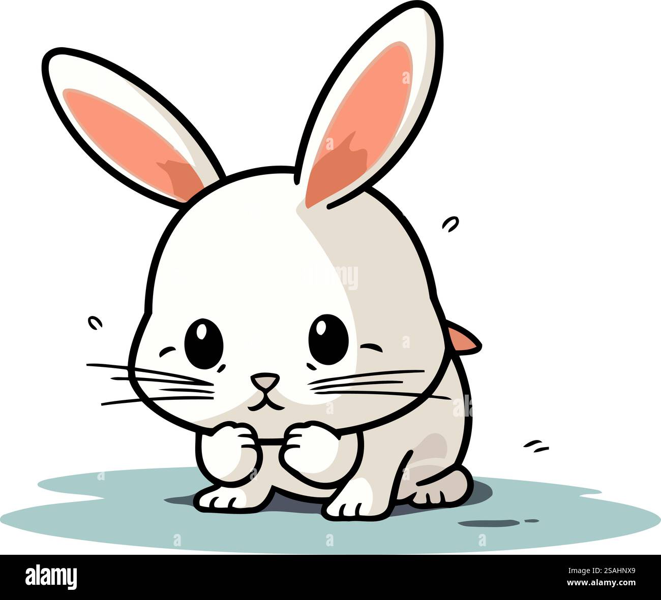 Cute white rabbit sitting on the floor. Vector illustration isolated on ...