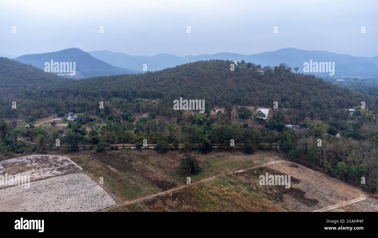 Aerial view capturing a lush green hillside landscape in Northern ...
