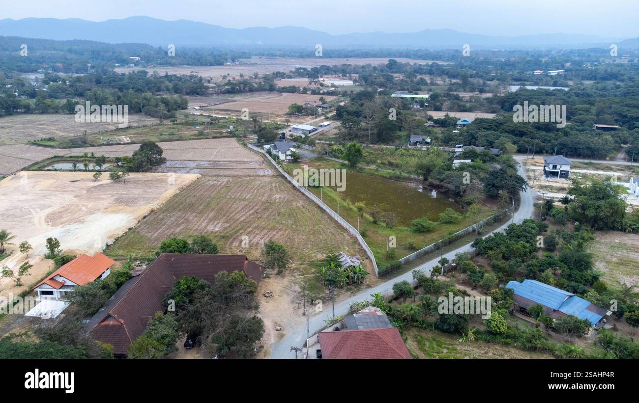 Scenic aerial view in Northern Thailand capturing expansive rural ...