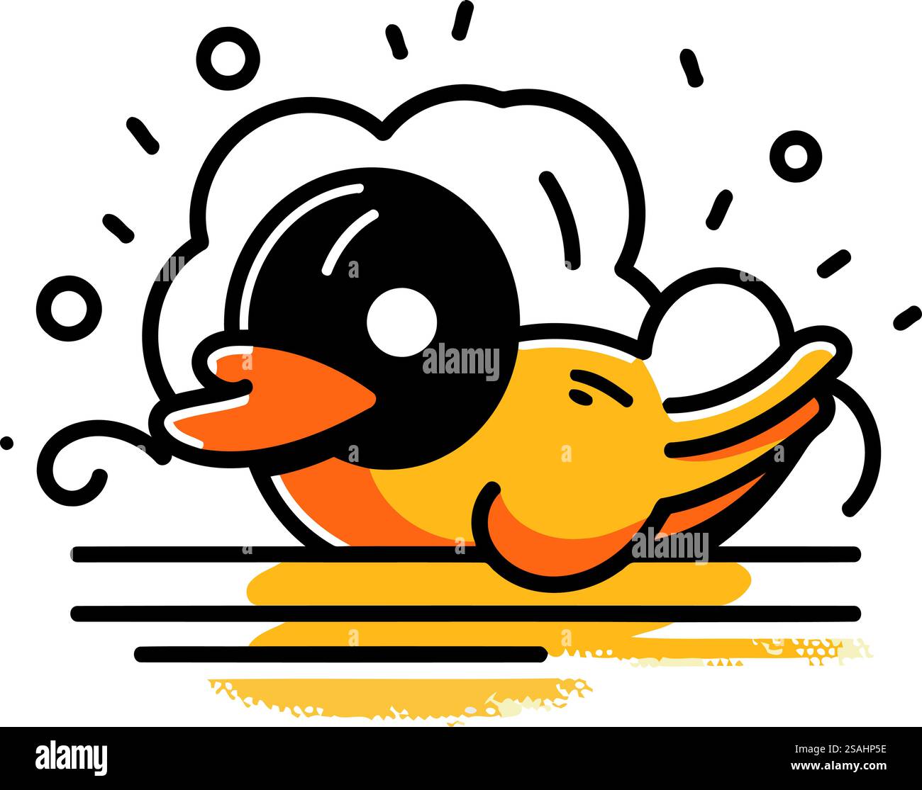 Cute cartoon duck in the sun. Vector illustration in line style Stock ...