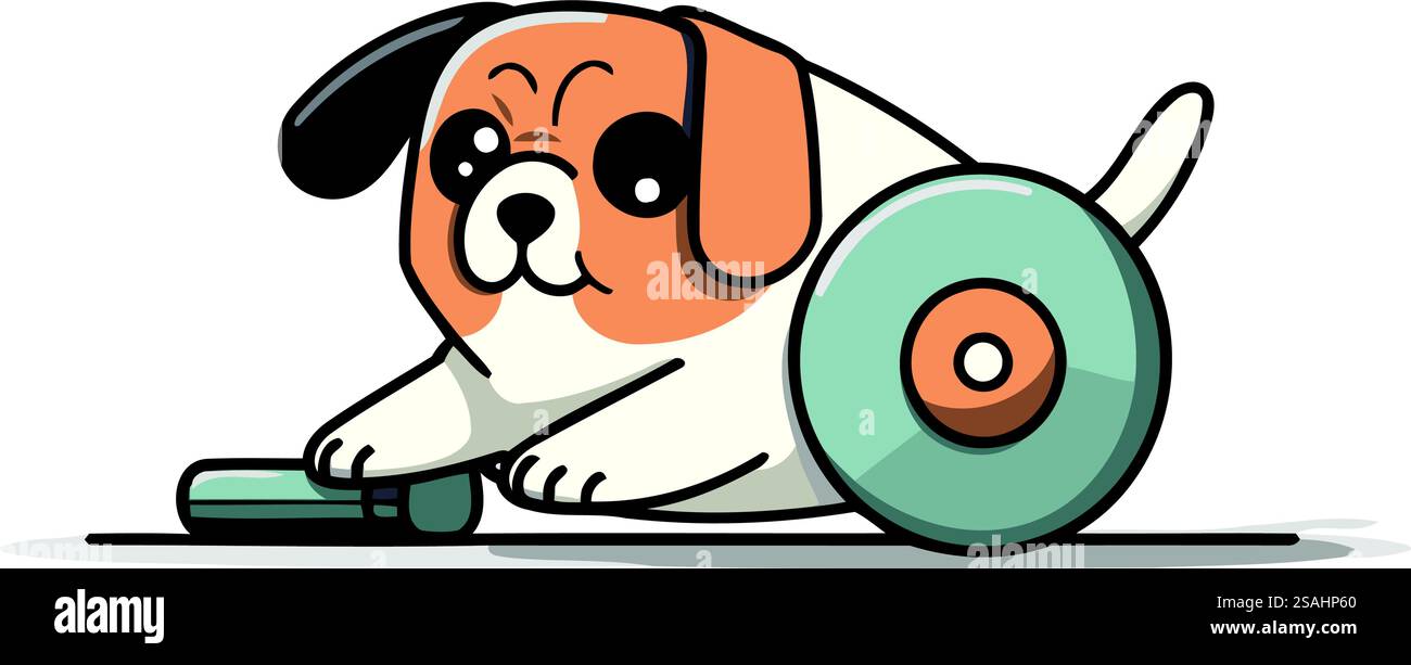 Cute dog with wheelbarrow. Vector illustration in cartoon style Stock ...